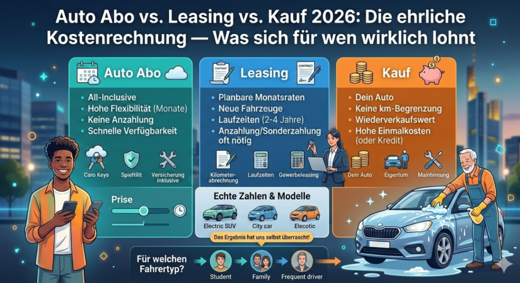 Auto Abo vs Leasing vs Kauf 2026: Was lohnt sich wirklich? Die ehrliche ...